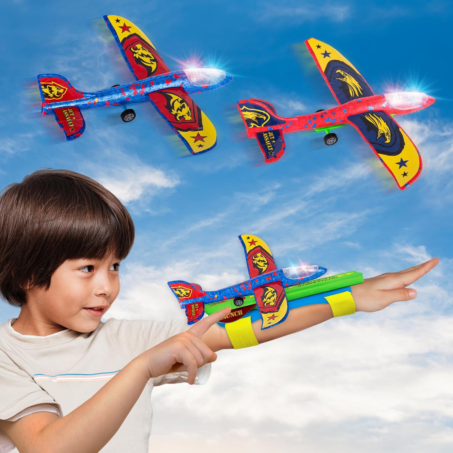 Foam Airplane Launcher Toy - 2 Glider Planes and 2 Arm Launchers - Fly ...