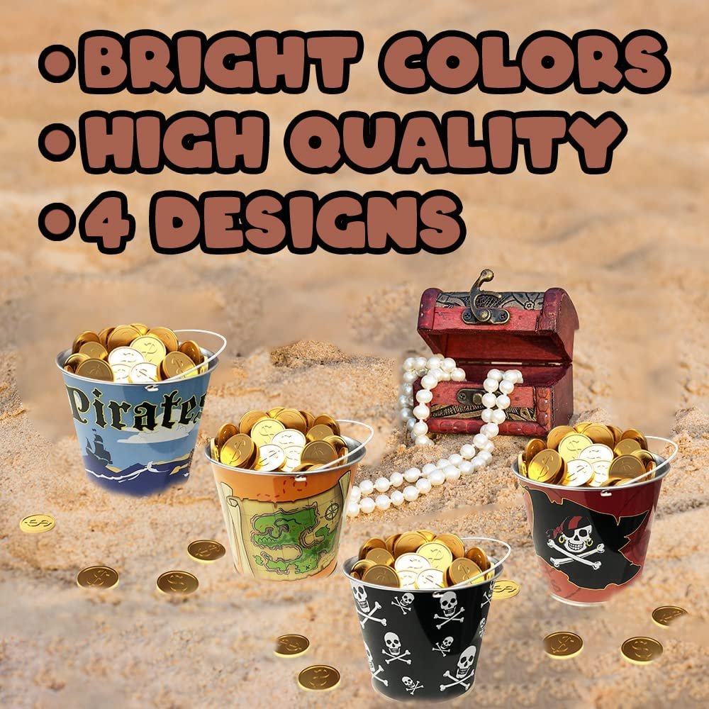 ArtCreativity Mini Pirate Buckets, Set of 12, Pirate Party Supplies fo ...