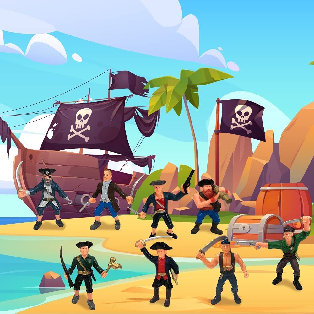Pirate Action Figure Playset, Set of 8 Legendary Plastic Figures in As ...