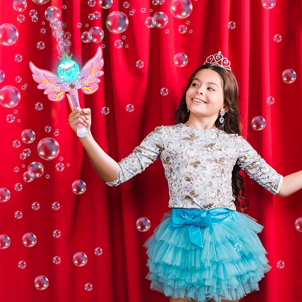 Light Up Magic Princess Bubble Blower Wand, 14" Illuminating Bubble Bl ...