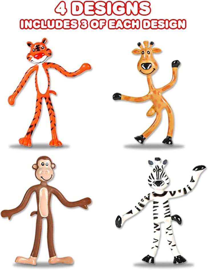 ArtCreativity Bendable Zoo Animals, Set of 12 Flexible Animal Figures ...