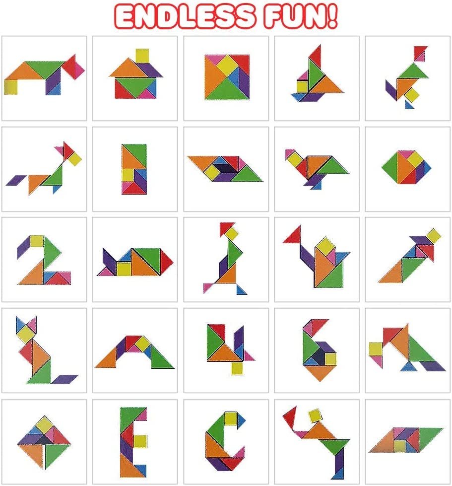 Wooden Tangram Puzzles for Kids, Set of 6, Wood Tangrams with 7 Colore ...